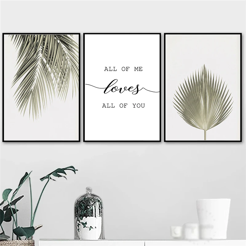 Pintura de lona fresca de hoja de planta, decoración del hogar, fondo de arte de pared nórdico ...