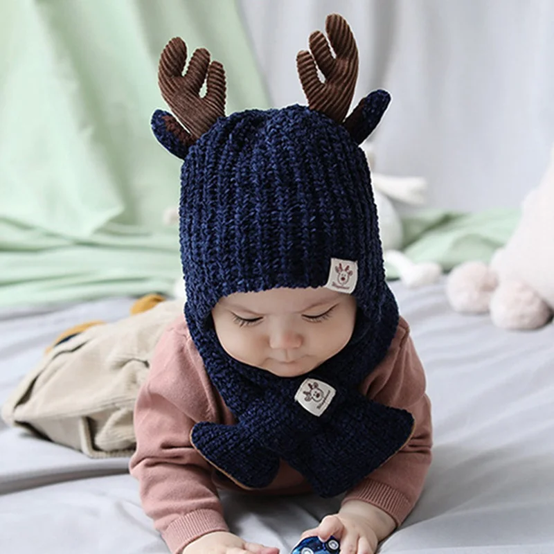 Новая детская шапка, шарф, Рождественский Санта-олень, вязаная шапка с ...
