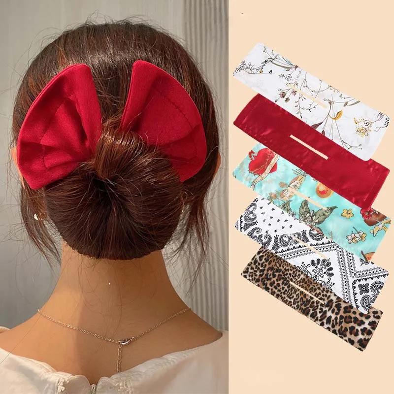 Fashion Bun Hair Bands Women Summer Knotted Wire Headband Print Hairpin ...