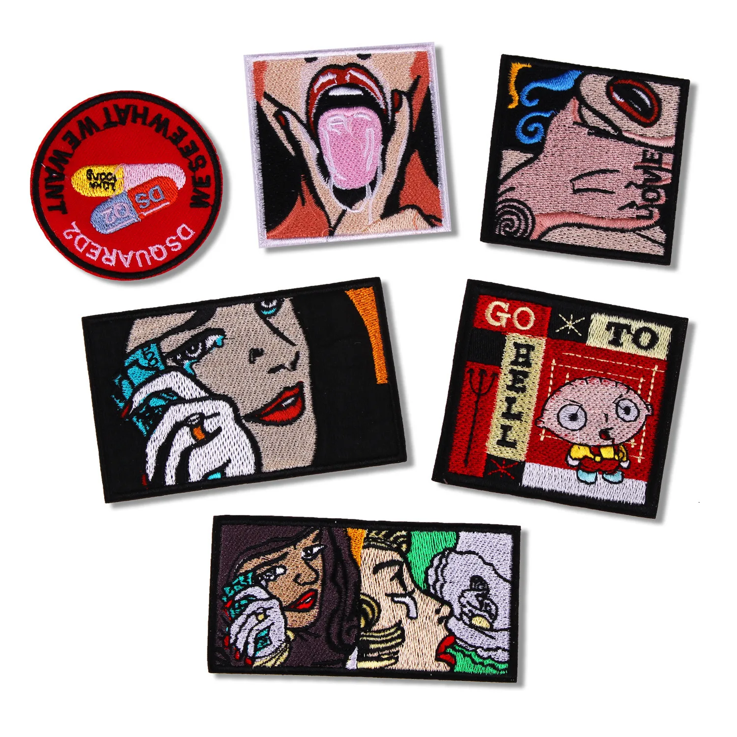 Crying-Woman-Patches-Iron-on-Patches-for-Clothing-Stripe-Cartoon-Square ...