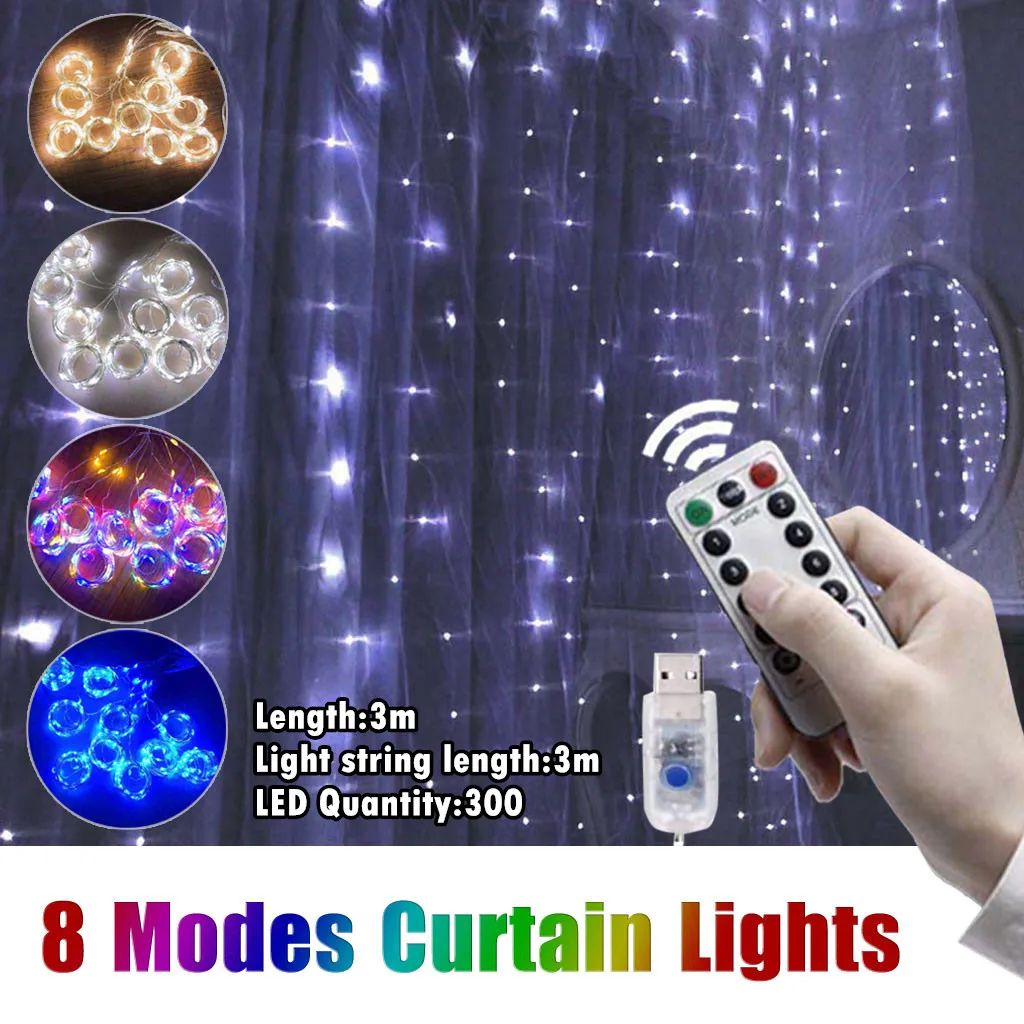 Led-Strip-Light-Creative-Party-Decor-Curtain-Lights-8-Modes-Usb-String ...