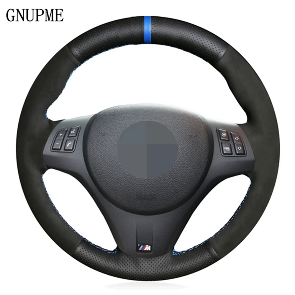Non-slip Black Genuine Leather Black Suede Car Steering Wheel Cover For ...