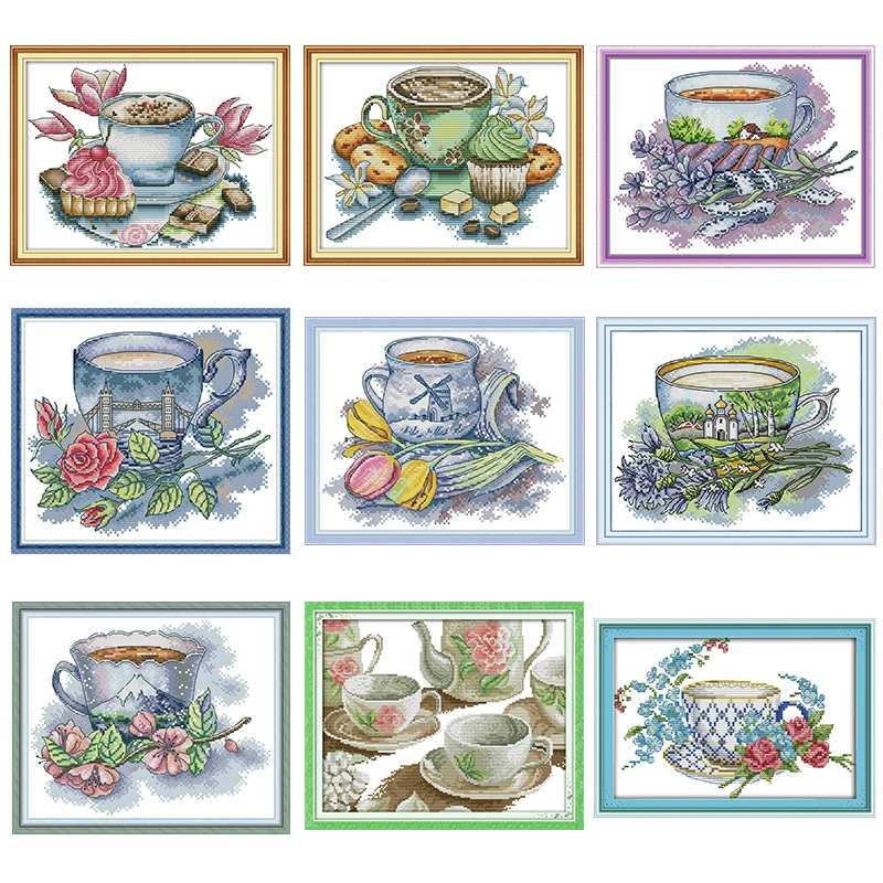 Various-flowers-tea-cup-series-count-cross-stitch-kit-DMC-14CT11CT ...