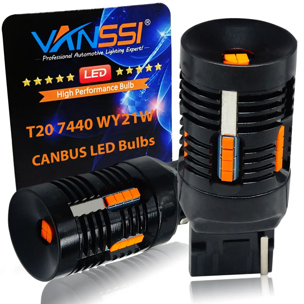2Pcs-Amber-T20-7440-LED-Bulbs-7440A-7440NA-W21W-WY21W-Canbus-Turn ...