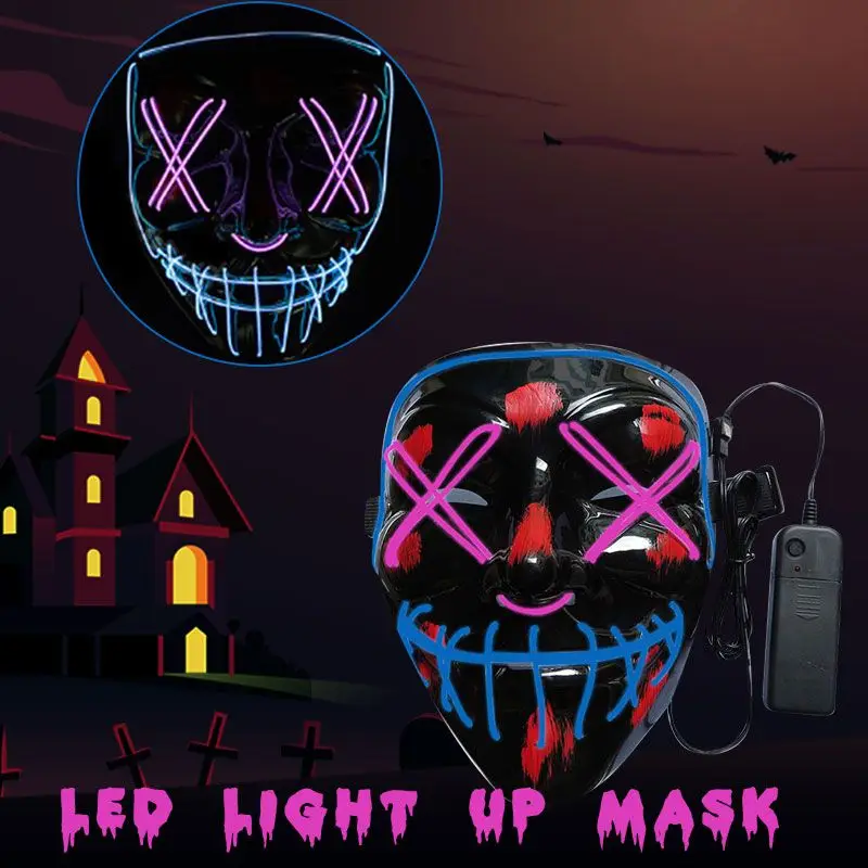 Halloween Cosplay Funny Mask Full Face Covered LED Costume Mask EL Wire ...
