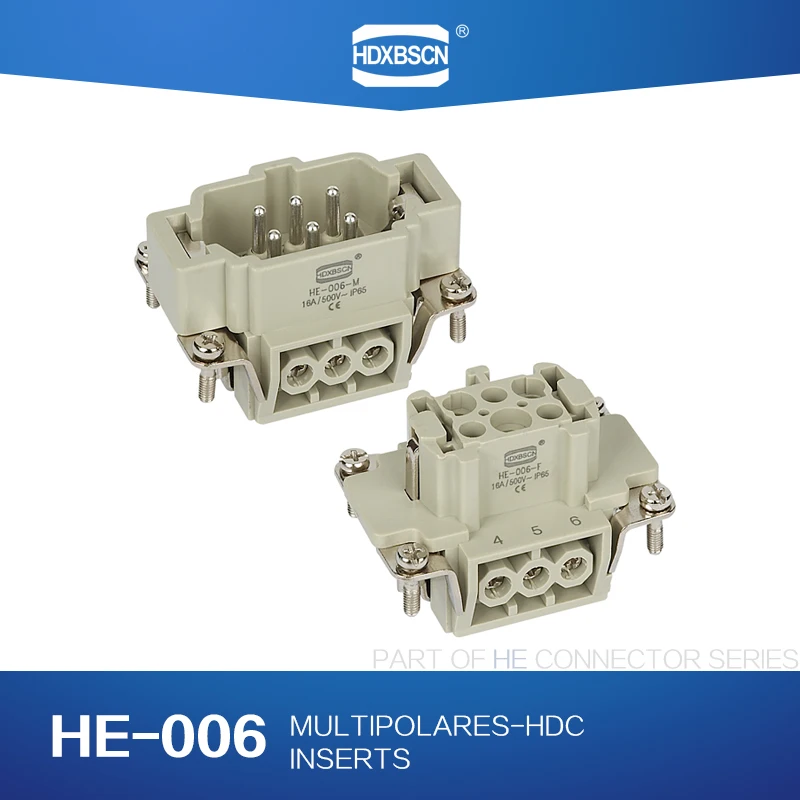 HDXBSCN Heavy Duty plug Connector HDC HE-006 F/M 6pin 16A power connectors rectangular aviation plug