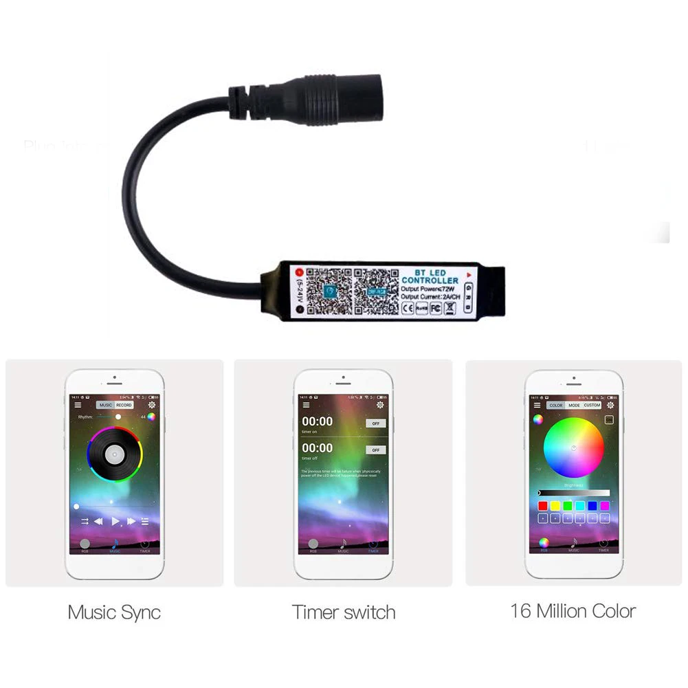 Bluetooth-compatible 5V 12v USB DC RGB Controller Sync to Music Timer ...