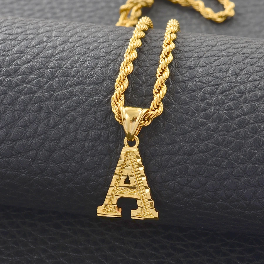 Anniyo A-z Letters Necklaces Women Men Gold Color Initial Pendant Rope ...