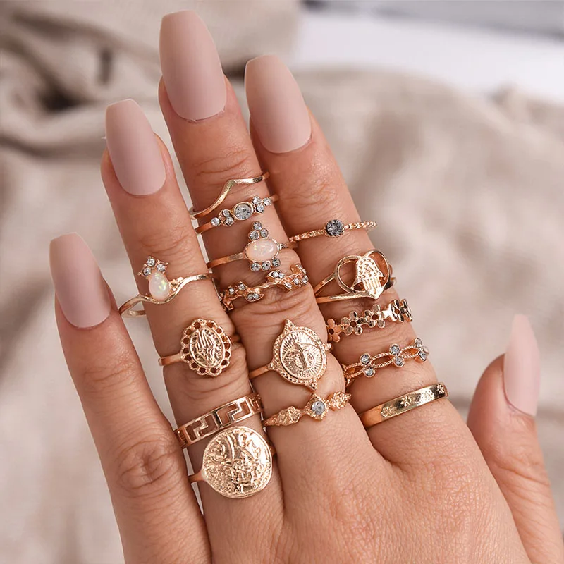 Elegant Bohemian Retro Golden Ring Set (15 Pieces) - Queerks™