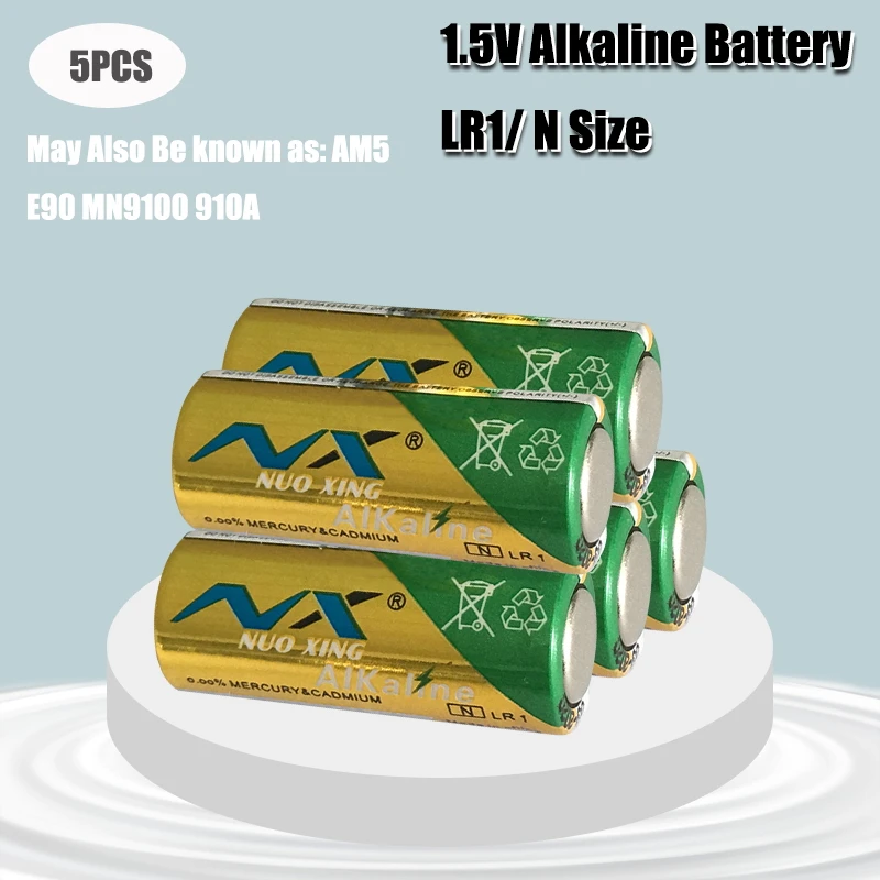 LR1 알카라인 배터리, SIZE N E90 MN9100 910A, 1.5V, 정자 블루투스 플레이어용 일회용 건전지, 5 개 ...