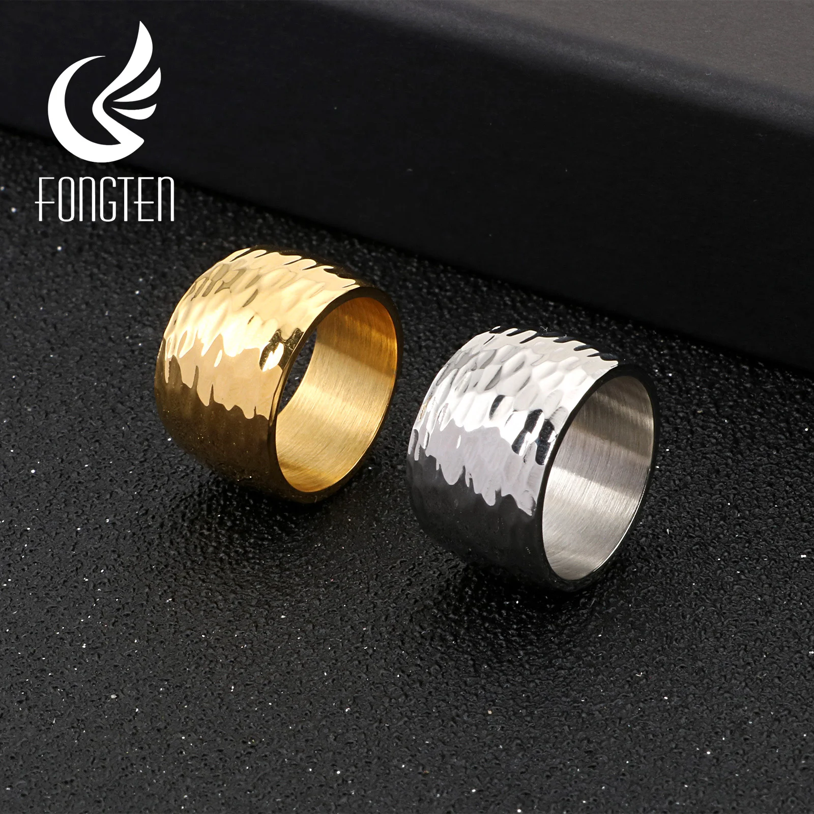 Fongten Vintage Wave Ring Men Women Stainless Steel Wide Big Band Gothic Style Rings Men's ...