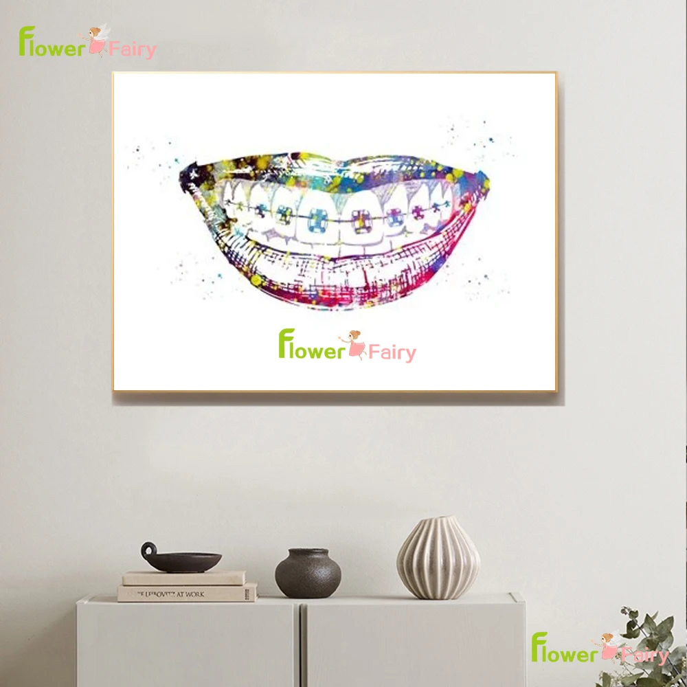 Colorful Braces Tooth Poster Wall Art Canvas Painting Mouth Dental ...