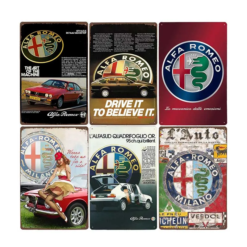 Alfa Romeo Vintage Decoration For Garage Metal Tin Sign Car Wall ...