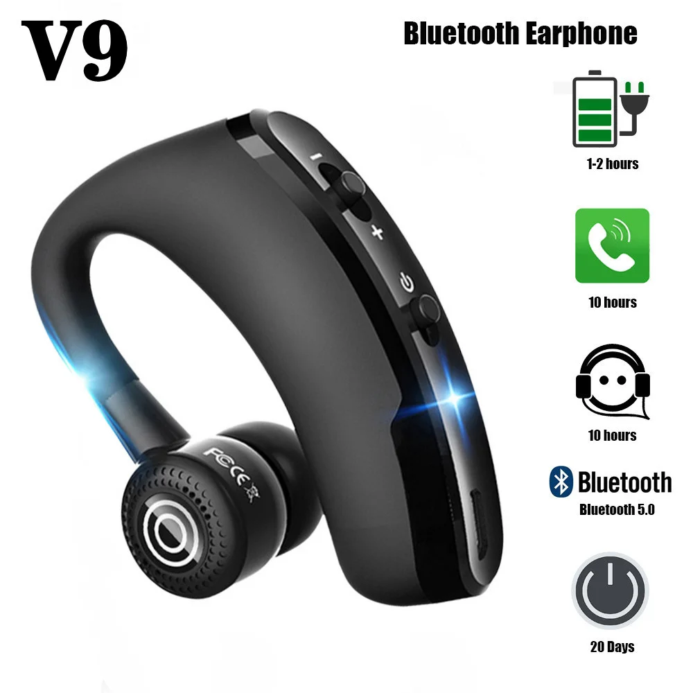 V9 Handsfree Business Wireless Bluetooths Headset With Mic Voice Control Headphone For Drive ...