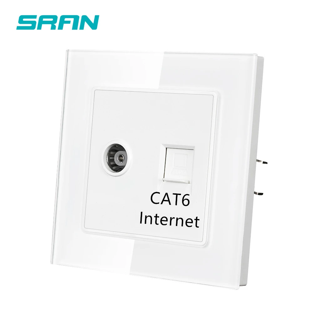 Eu Tv & Internet Socket Cat6 Type,white Crystal Tempered Glass Panel ...