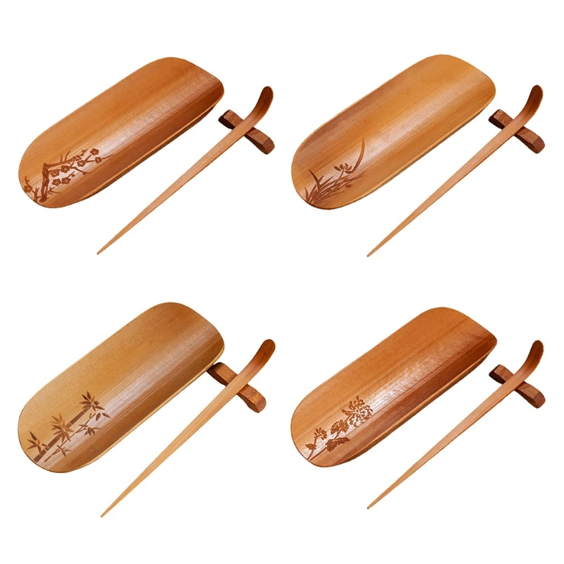 3 Pieces Bamboo Tea Tool Set Tea Scoop Tea Scraper Tea Rack Portable ...