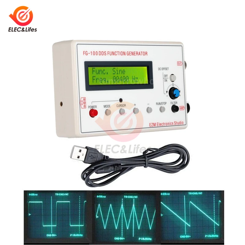 1602 LCD Display 1Hz-500KHz DDS Function Signal Generator Sine Triangle ...
