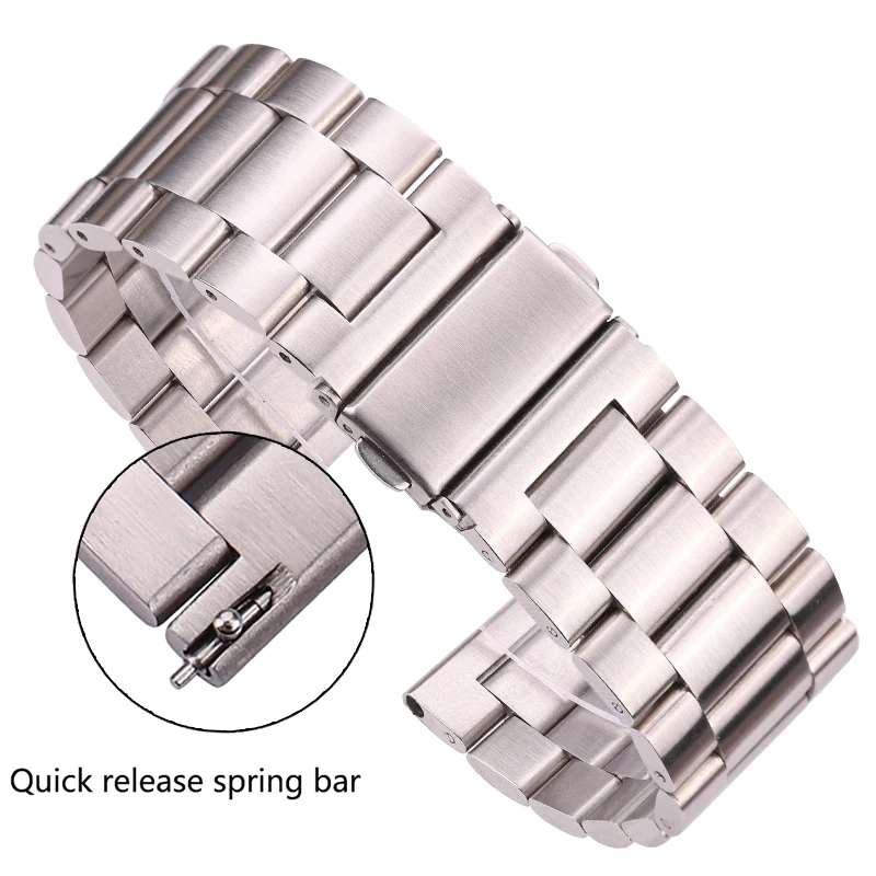 Solid-Stainless-Steel-Watch-Barcelet-Silver-Brushed-Metal-Watchband-Men ...