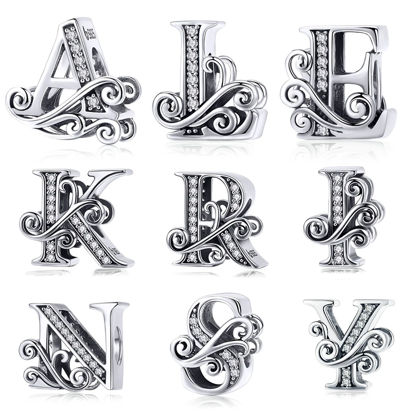 WOSTU-Buchstaben-Perlen-925-Sterling-Silber-Alphabet-Charms-Fit-Urspr-ngliche-Armband-Anh-nger ...