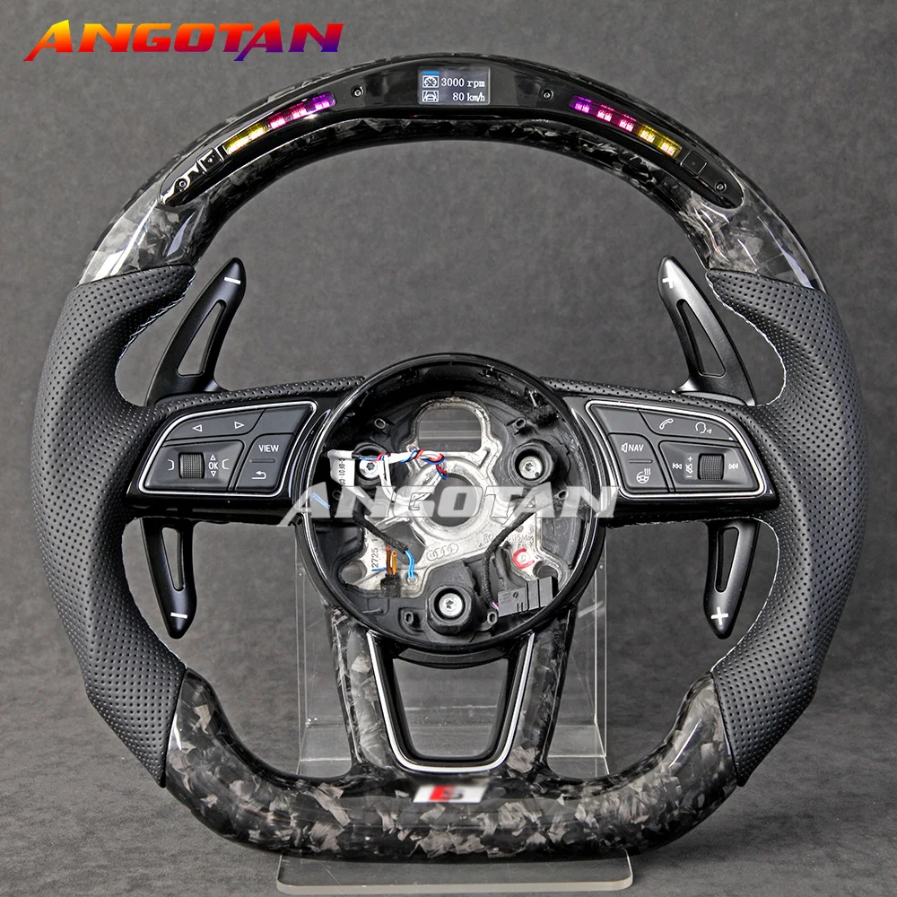 LED-Forged-Carbon-Fiber-Steering-Wheel-Perforated-Leather-Fit-For-Audi ...