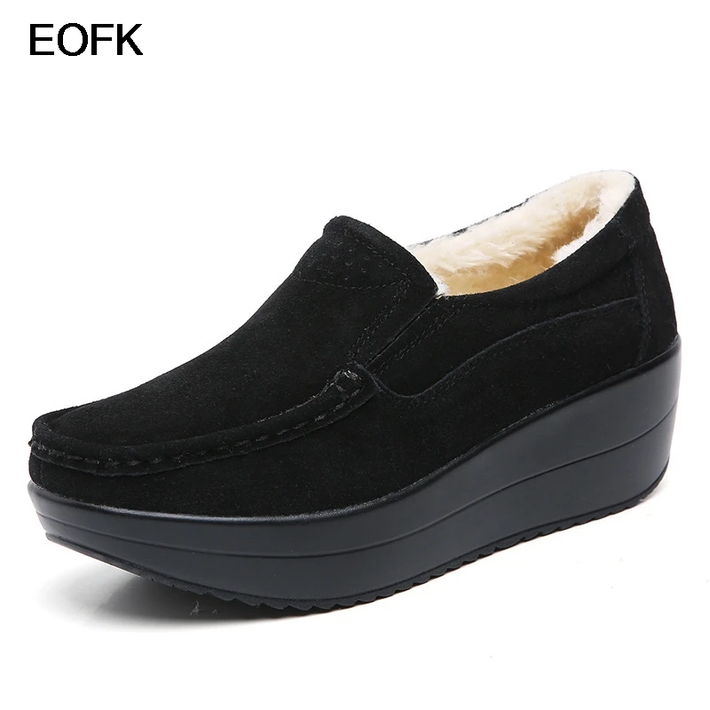 EOFK-Women-Winter-Flats-Shoes-Loafers-Genuine-Leather-Thickened-Wool ...