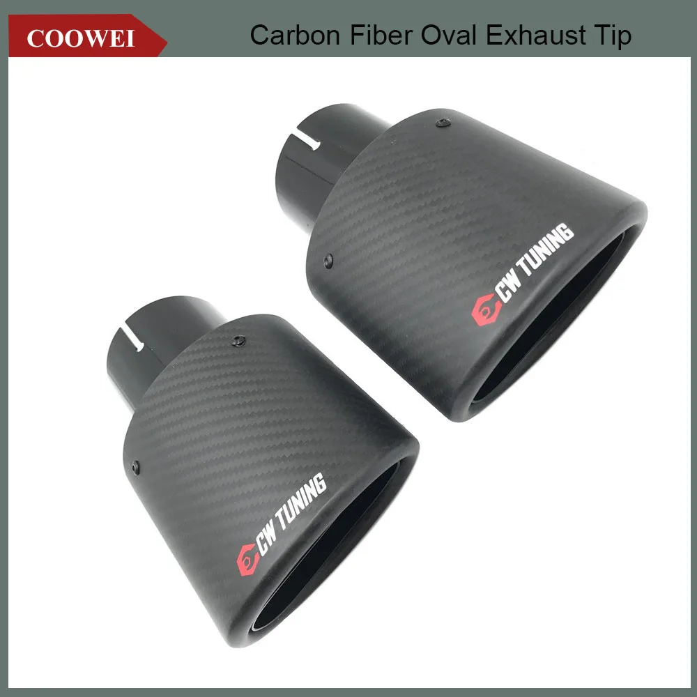 1pcs Oval Slanted Matt Carbon Fiber+Black Stainless Steel Exhaust tip ...