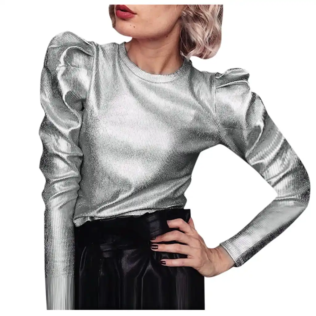 Venta > blusa plateada mujer > en stock