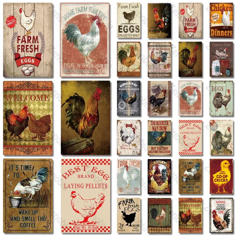Chicken-Tin-Sign-Vintage-Metal-Sign-Plaque-Metal-Vintage-Farmhouse-Wall ...