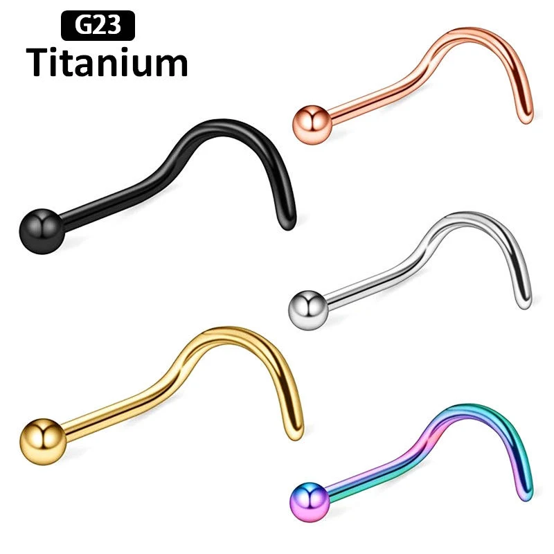 1ps G23 Titanium Nose Nail Classic Curved Rod Small Ball Human Body ...
