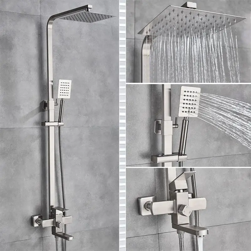 brush nickle Stainless Steel Shower Faucet Wall Mounted Rainfall Shower ...