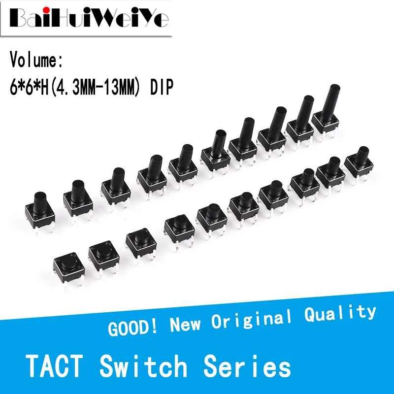 50pcs/lot 6x6mm Tact Switch Push Button Switch 12v Copper 4pin Dip ...