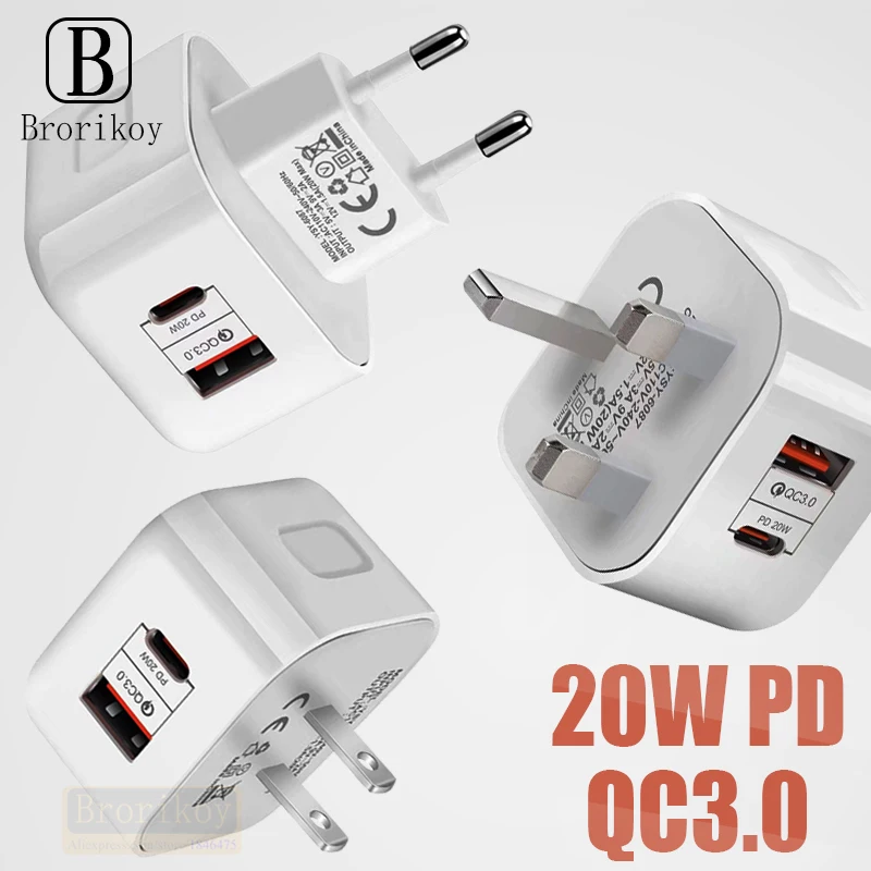 EU US UK Plug 20W Fast Charging Mobile Phone Charger Quick Charge QC 3. ...