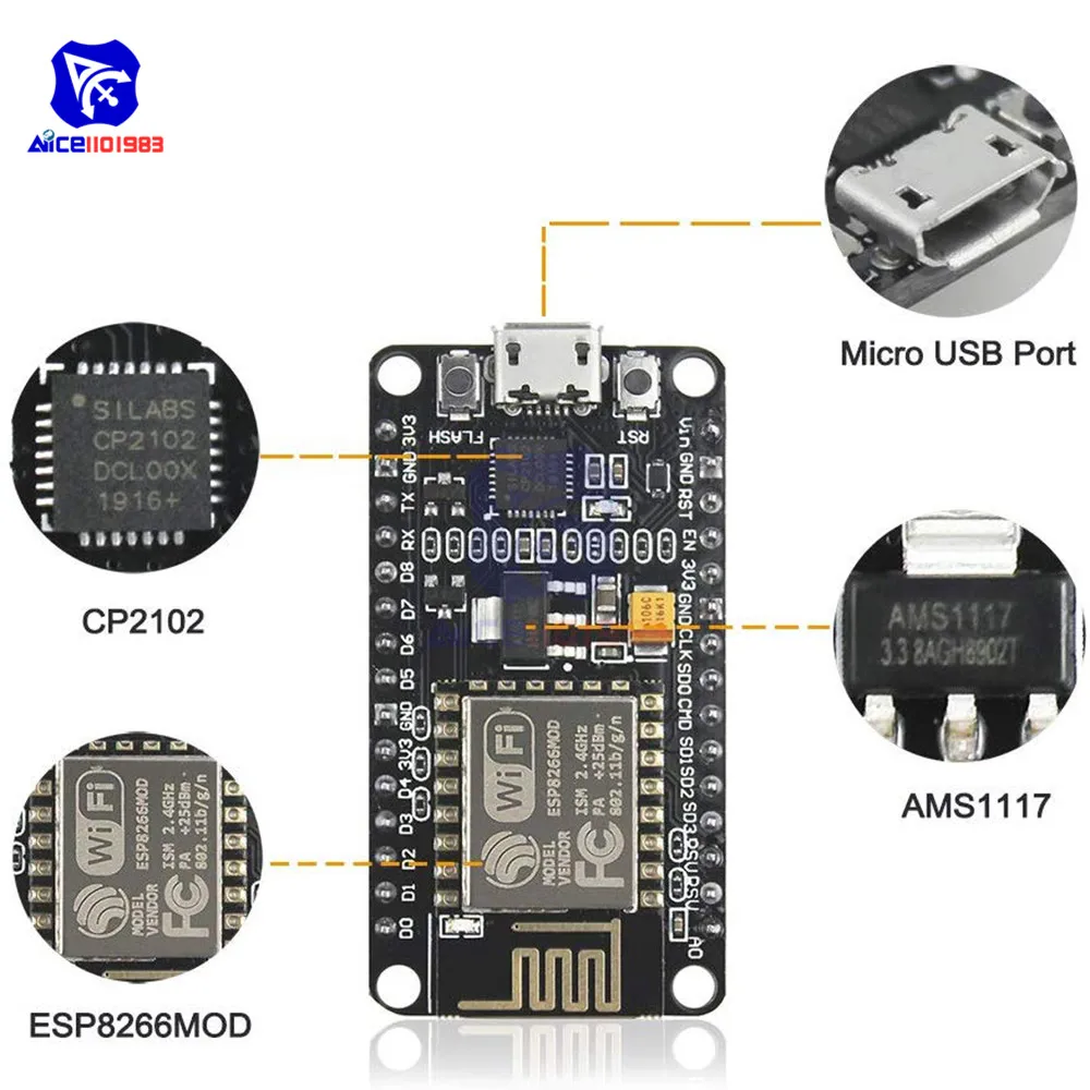 Diymore Placa de expansión ESP 12E ESP8266 NodeMCU V2 CP2102, módulo inalámbrico de código ...