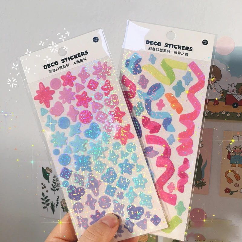 Kawaii Glitter Stickers Korean Stationery Sticker Aesthetic Decorative ...