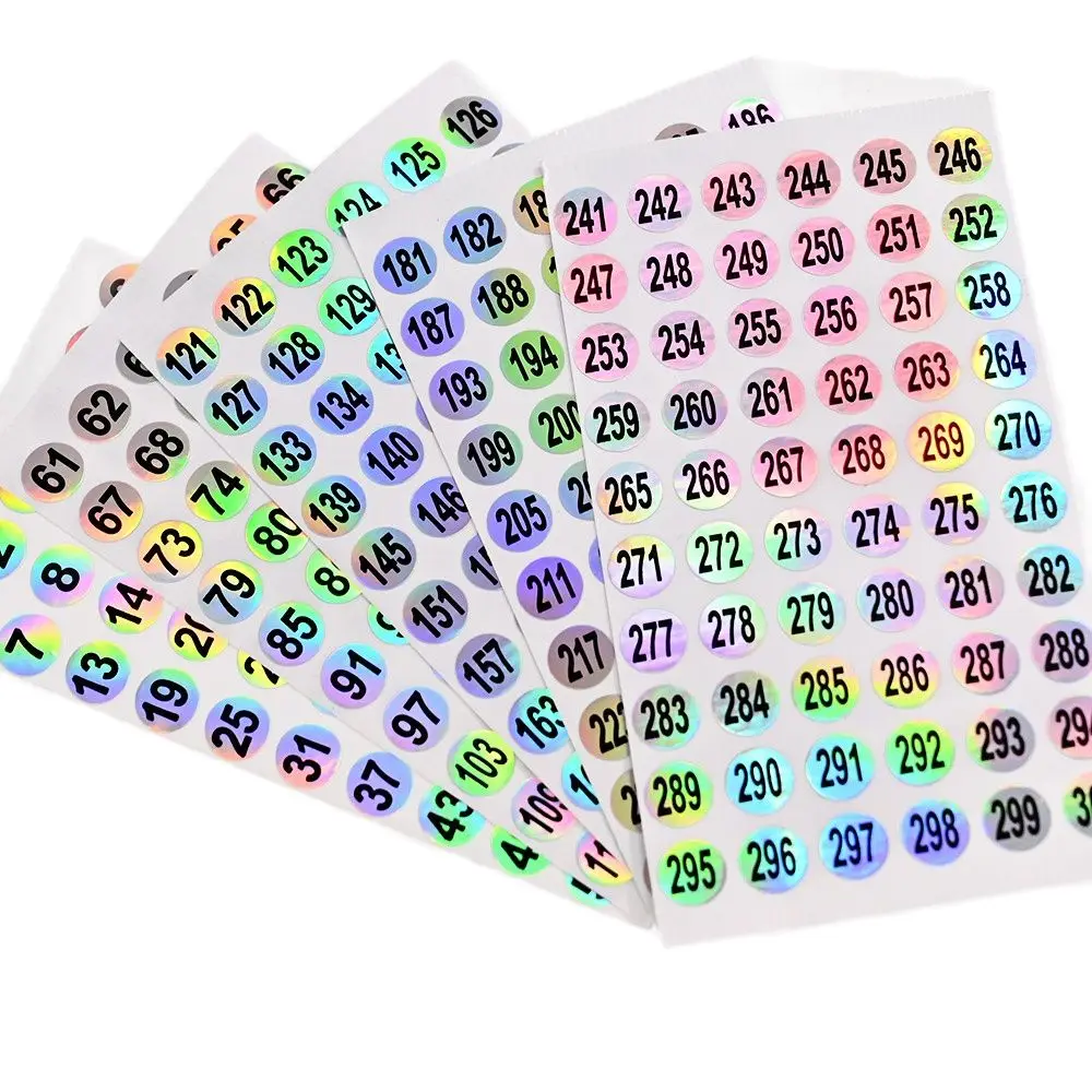 10sheets 300 Number Stickers 1 To 300 Number Labels Round Hologram ...