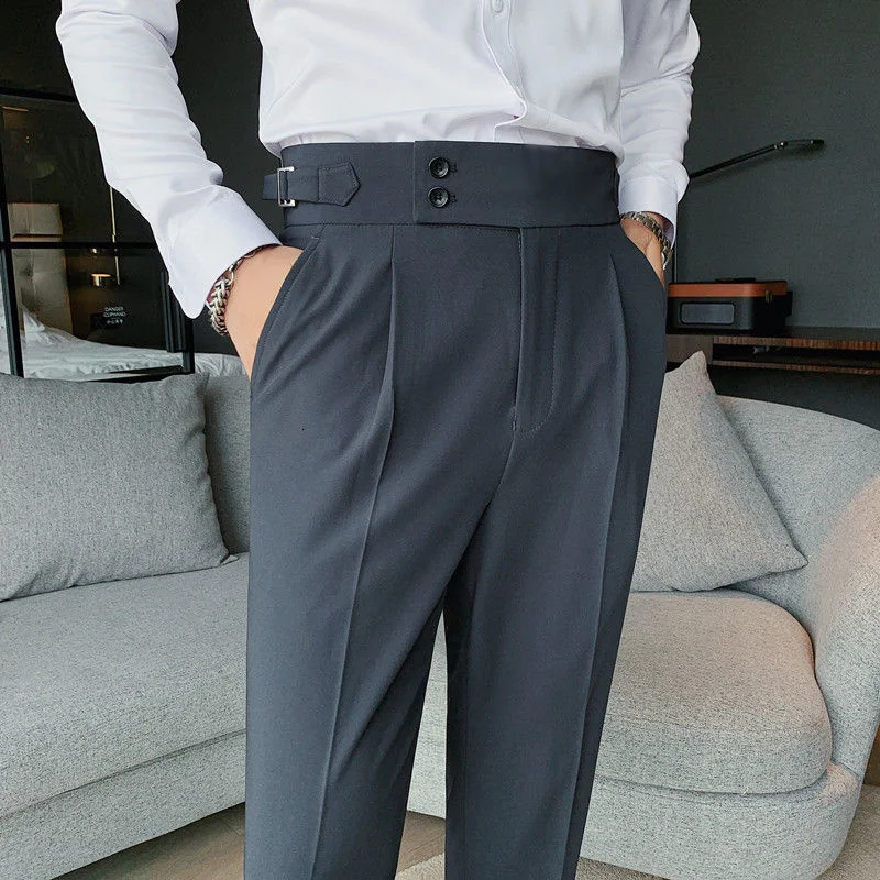Calça social masculina de cintura alta, traje em estilo britânico ...