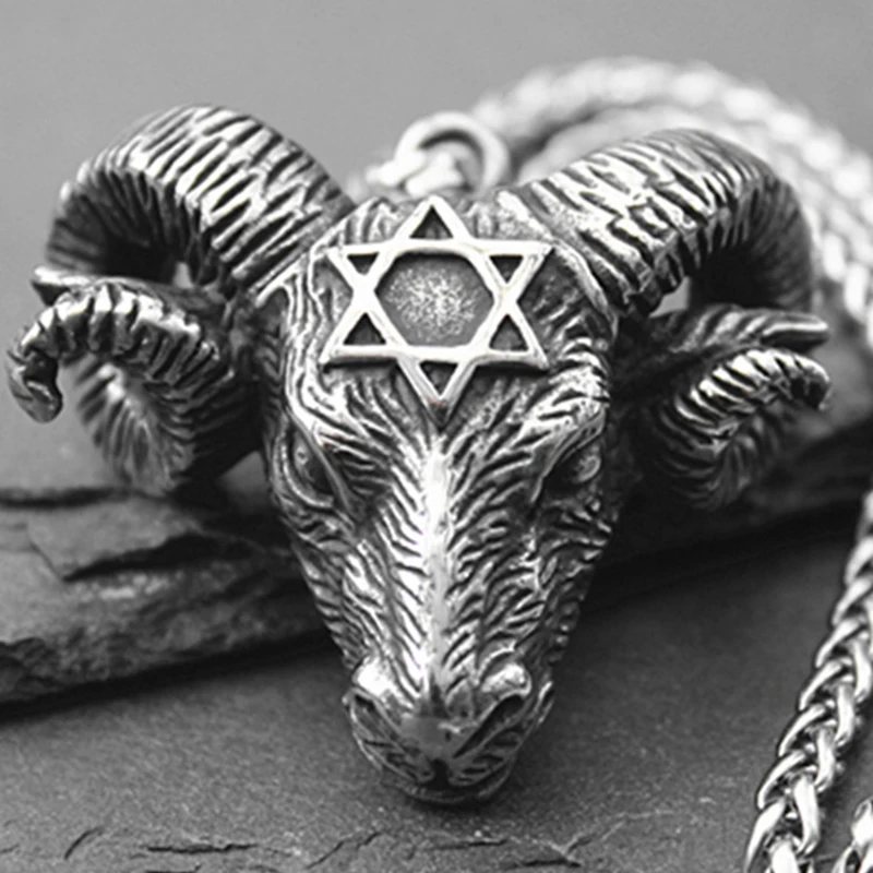 Men-s-New-Fashion-316L-Stainless-Steel-Hexagonal-Star-Satan-Ram-Bull ...