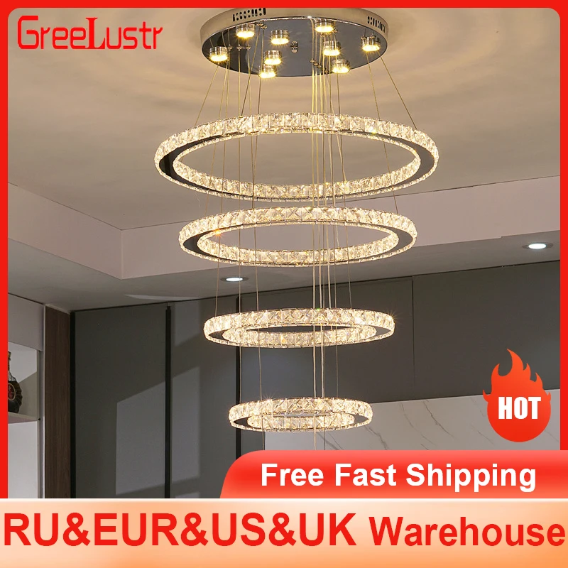 Luxury-Large-5-Rings-Round-Crystal-Led-Chandelier-light-Spiral-Led ...