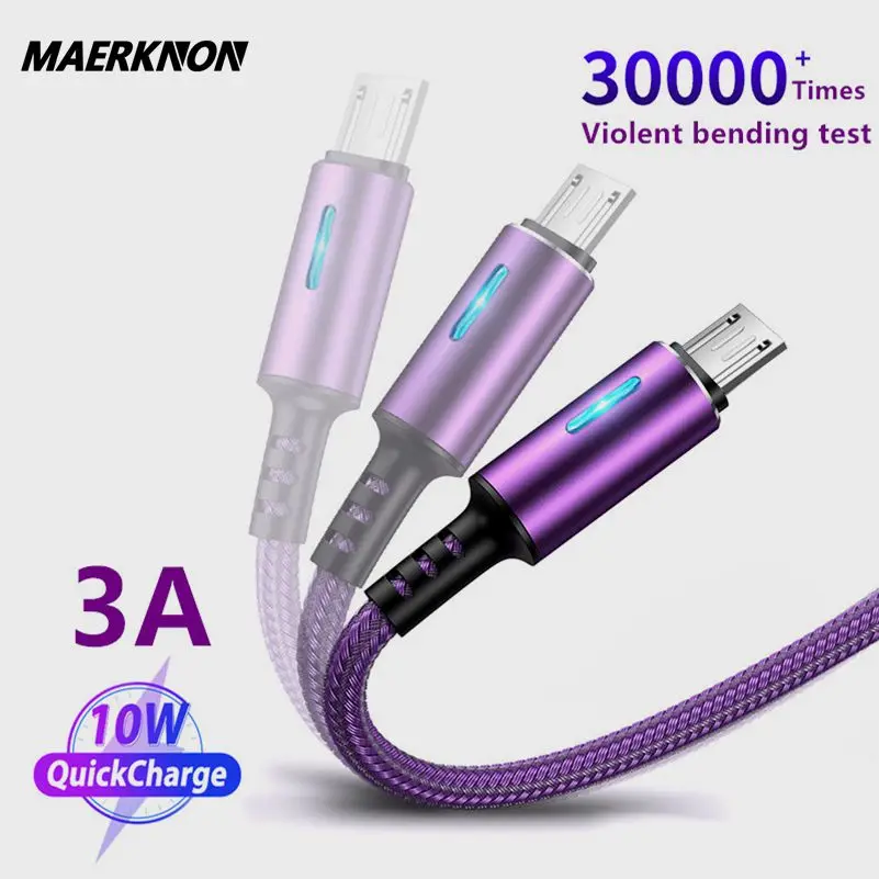 Led Micro Usb Cable Quick Charging 3.0 Mobile Phone Android Charger ...