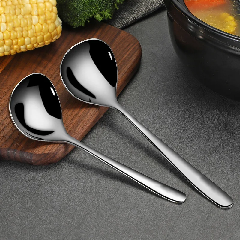 Large Stainless Steel Soup Spoon Long Handle Hot Pot Public Spoons ...
