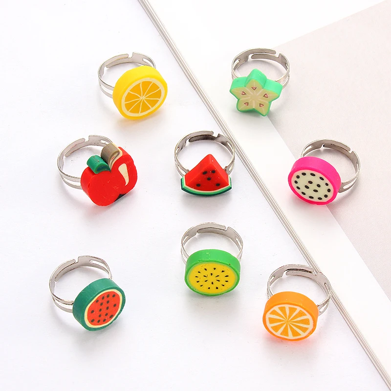 100pcs Mixed Children Cute Fruits Shape Cartoon Rings Fashion Jewelry ...