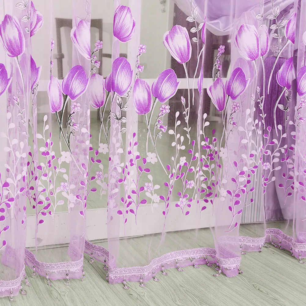 Mauve - Rideau en Voile de Tulle imprimé 1x2m, draperie de fenêtre ...