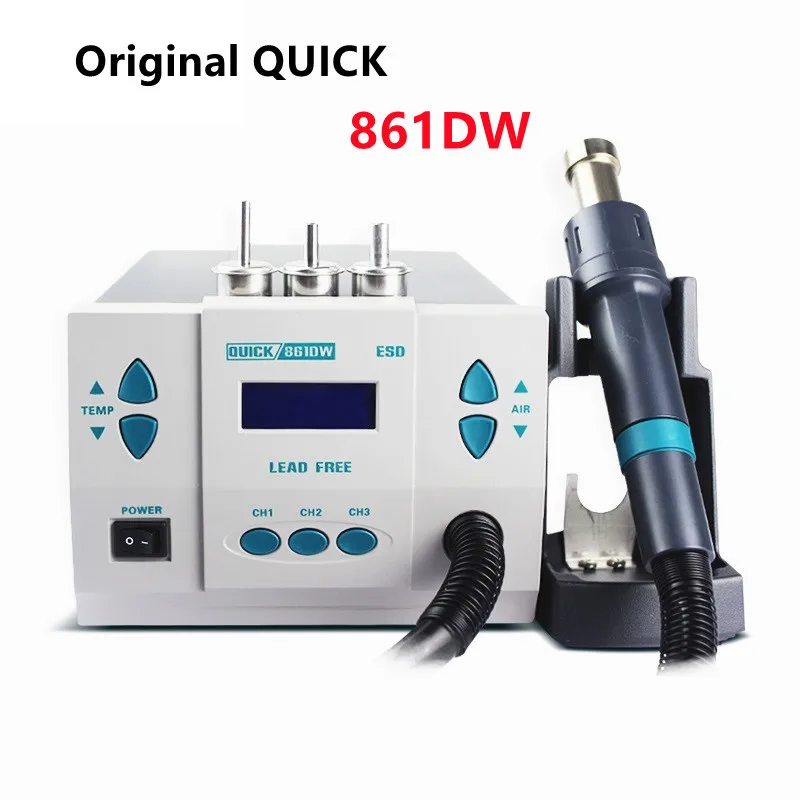 1000 w original quick 861dw 히트 건 무연 핫 에어 용접 스테이션 헤어 드라이어 솔더링 핫 에어 재 작업 ...