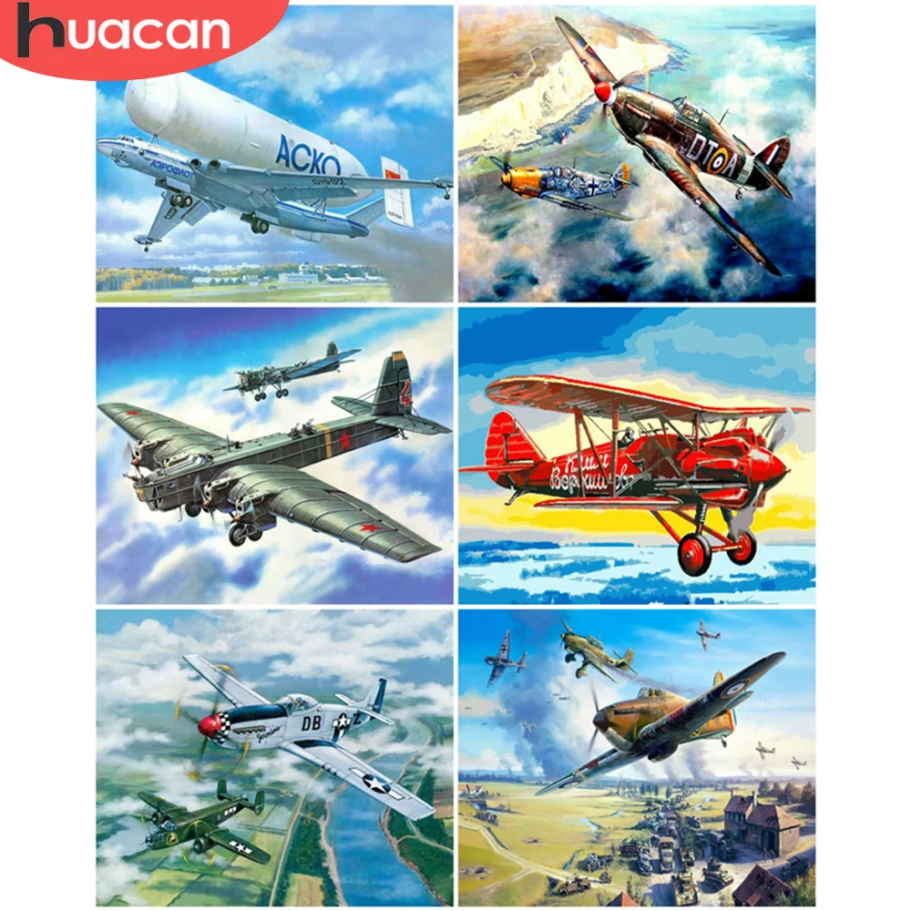 HUACAN-Paint-By-Number-Aircraft-Drawing-On-Canvas-Hand-Painted ...
