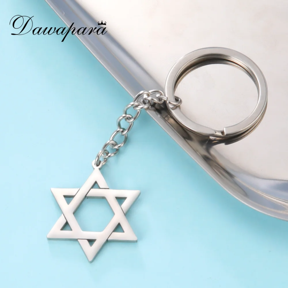 Dawapara llavero de acero inoxidable con colgante de Estrella de David ...