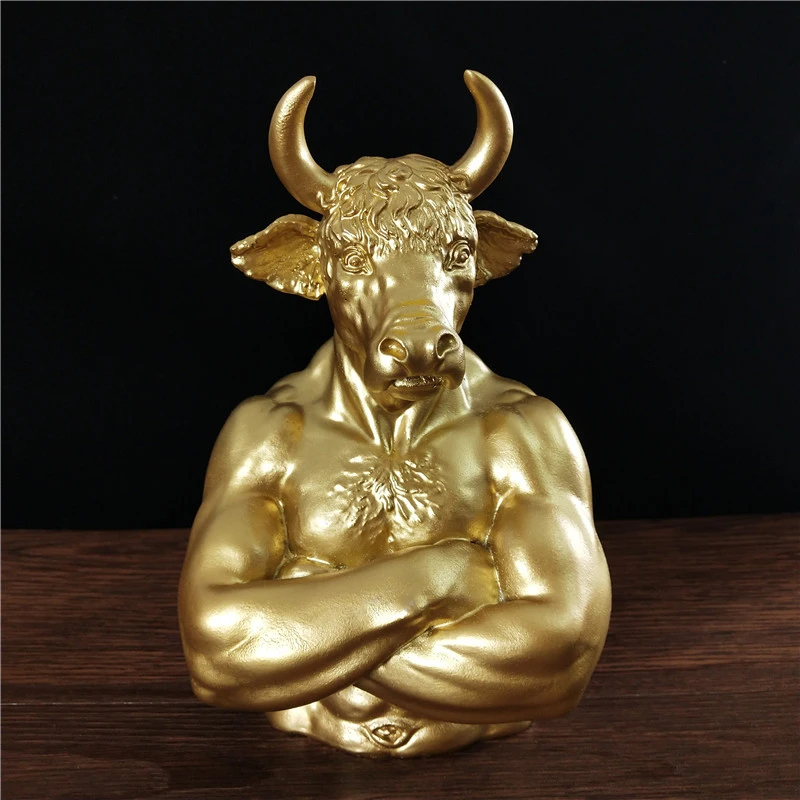 Golden Bull Head Statue Ornament Charging Stock Market Wall Street ...