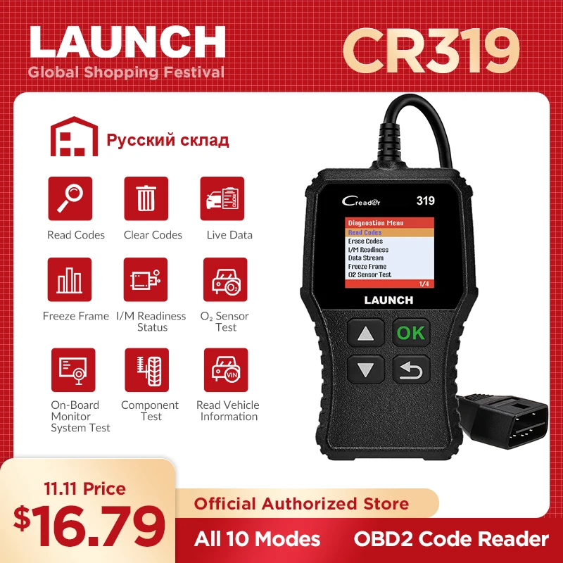 Launch X431 Creader 319 OBD2 Scanner obd 2 Car Diagnostic Tool CR319 ...