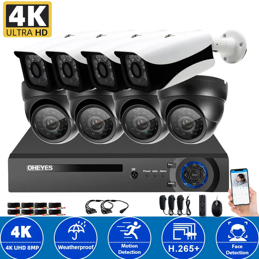 H.265 8 Channel 4K Ultra HD CCTV AHD DVR Kit 8CH 4K Ai Face Detection ...