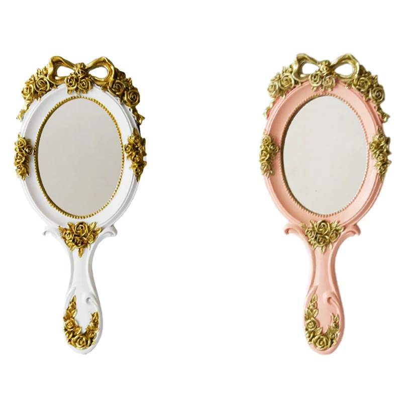 2Pcs Cute Creative Vintage Hand Mirrors Makeup Vanity Mirror Handheld ...