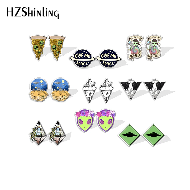 2021 New UFO Alien Stud Earring Spacecraft Acrylic Resin Earrings Epoxy ...